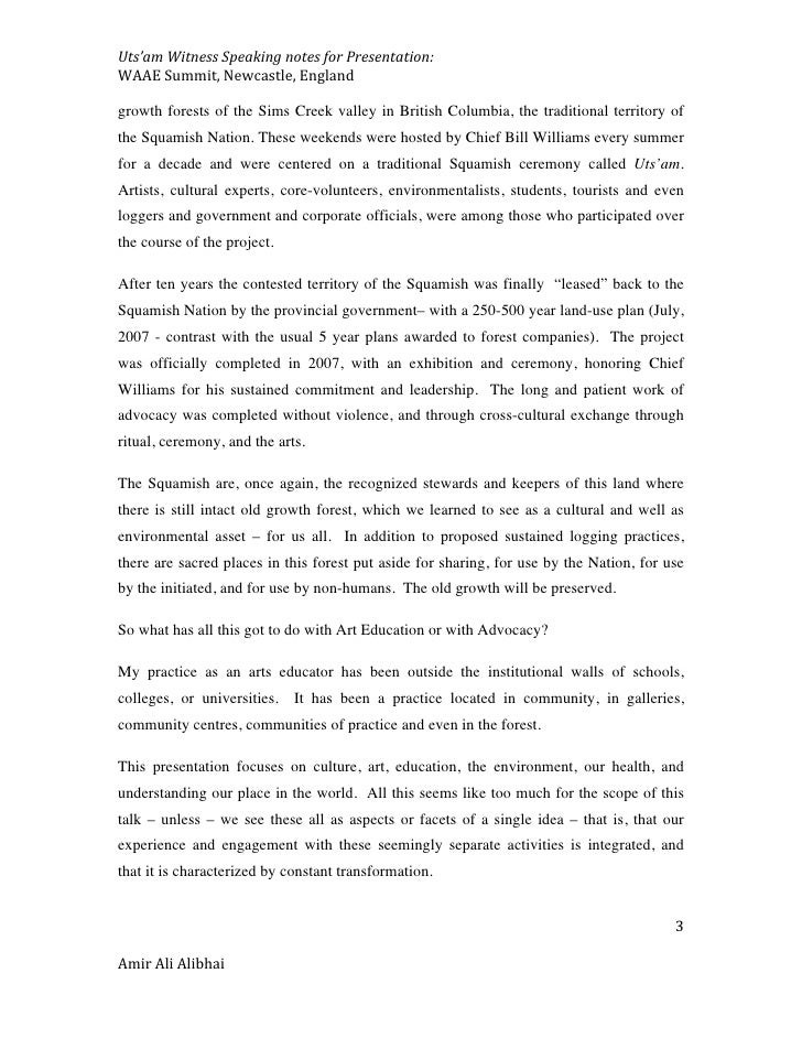 Speaking Notes For Uts'am Slide Presentation