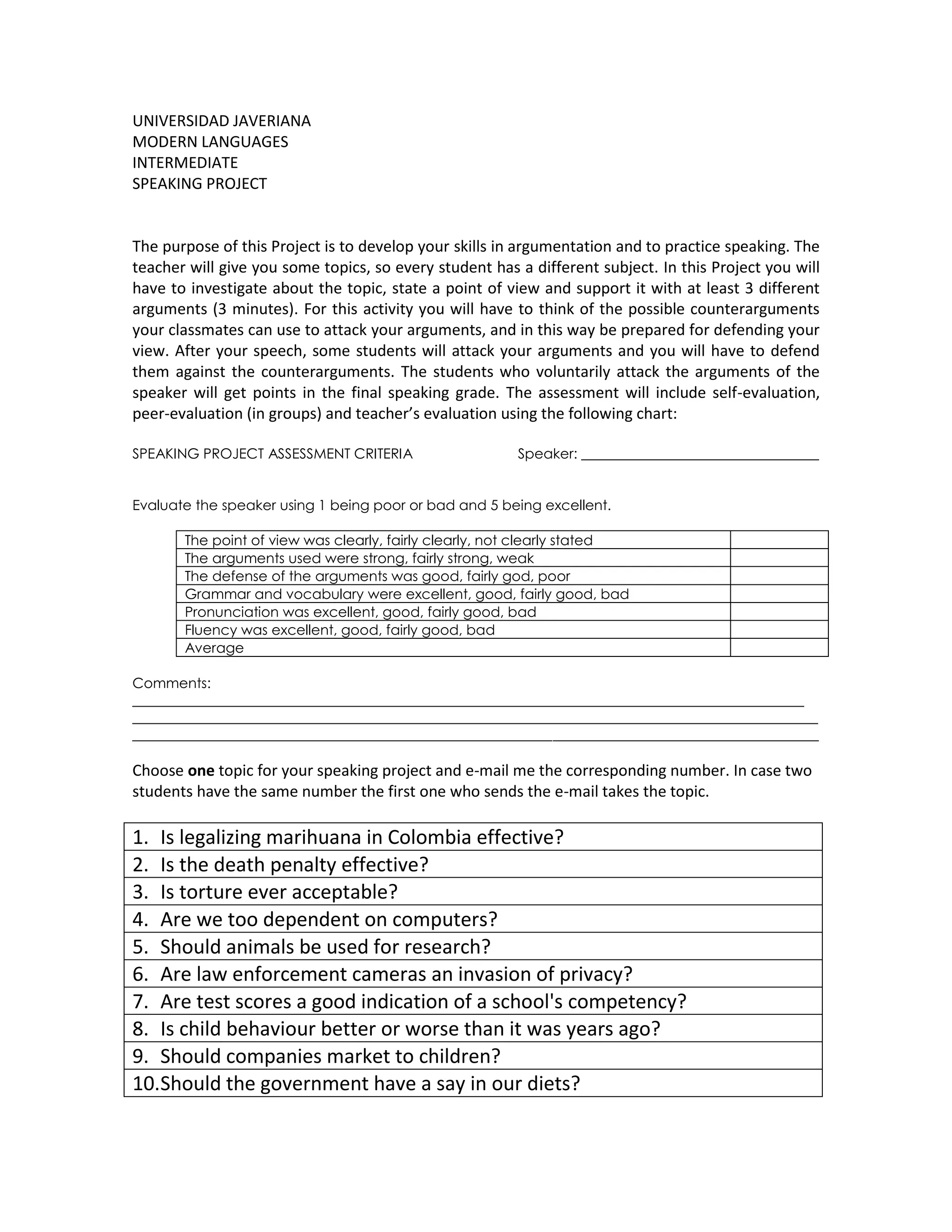 Speaking project | DOCX