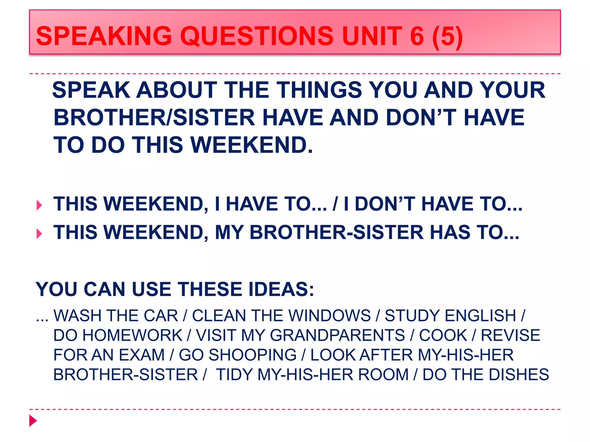 Speaking questions 3rd_ESO_unit6 | PPTX