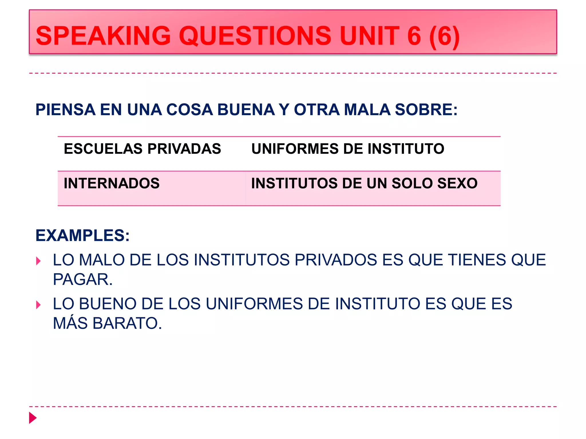 Speaking questions 3rd_ESO_unit6 | PPTX