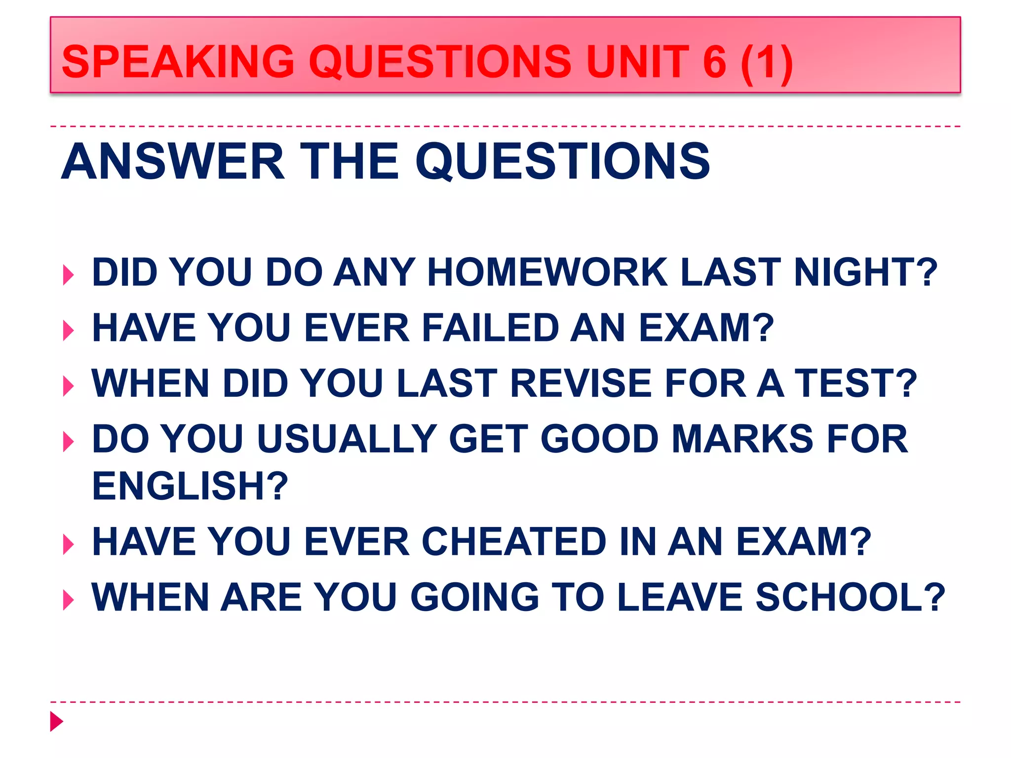 Speaking questions 3rd_ESO_unit6 | PPTX
