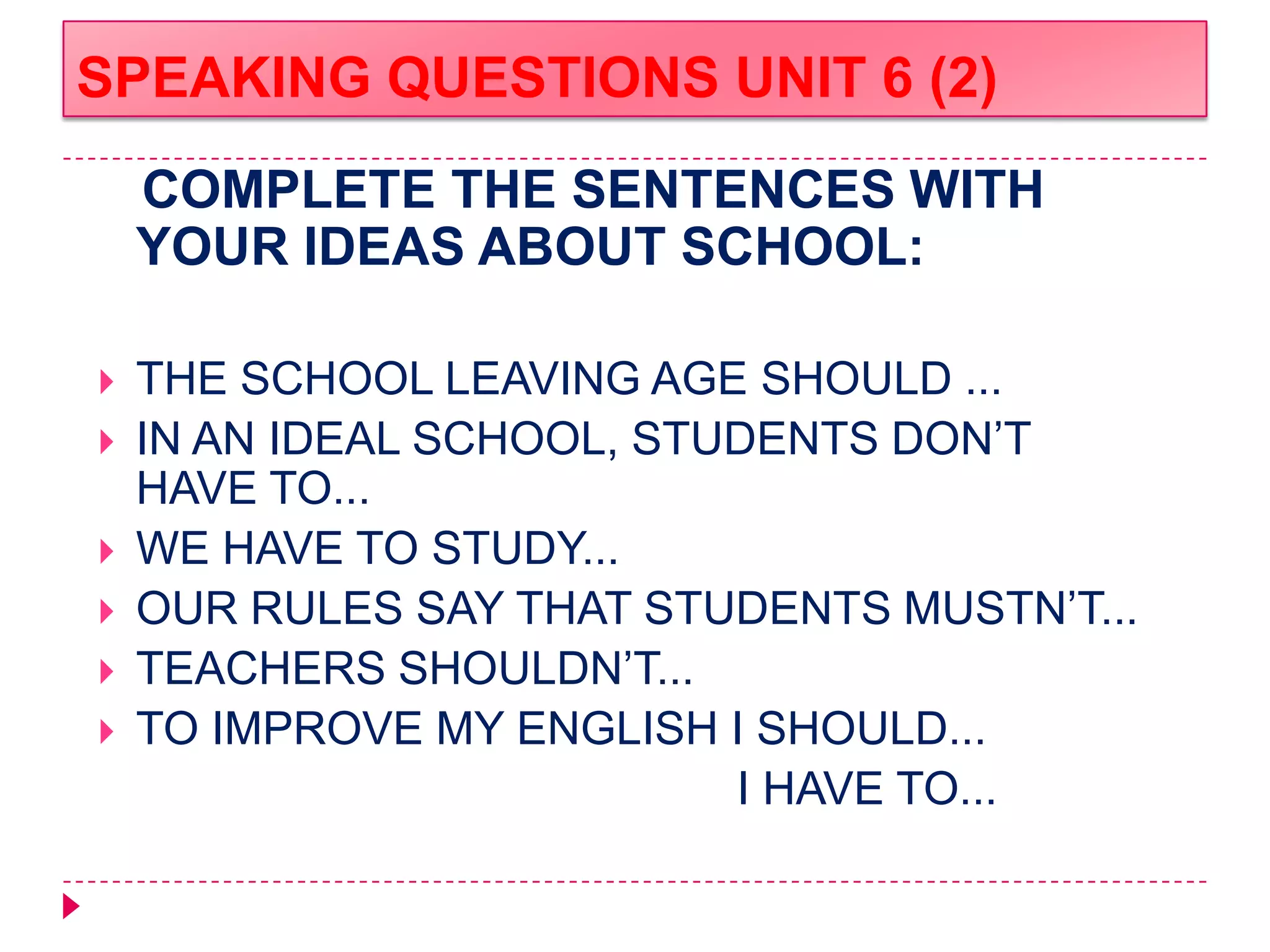 Speaking questions 3rd_ESO_unit6 | PPTX