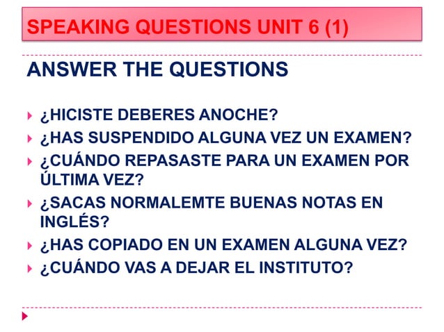 Speaking questions 3rd_ESO_unit6 | PPTX