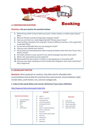 Speaking Skill Building Hotel Reservation | PDF