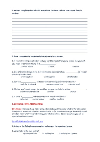 Speaking Skill Building Hotel Reservation | PDF