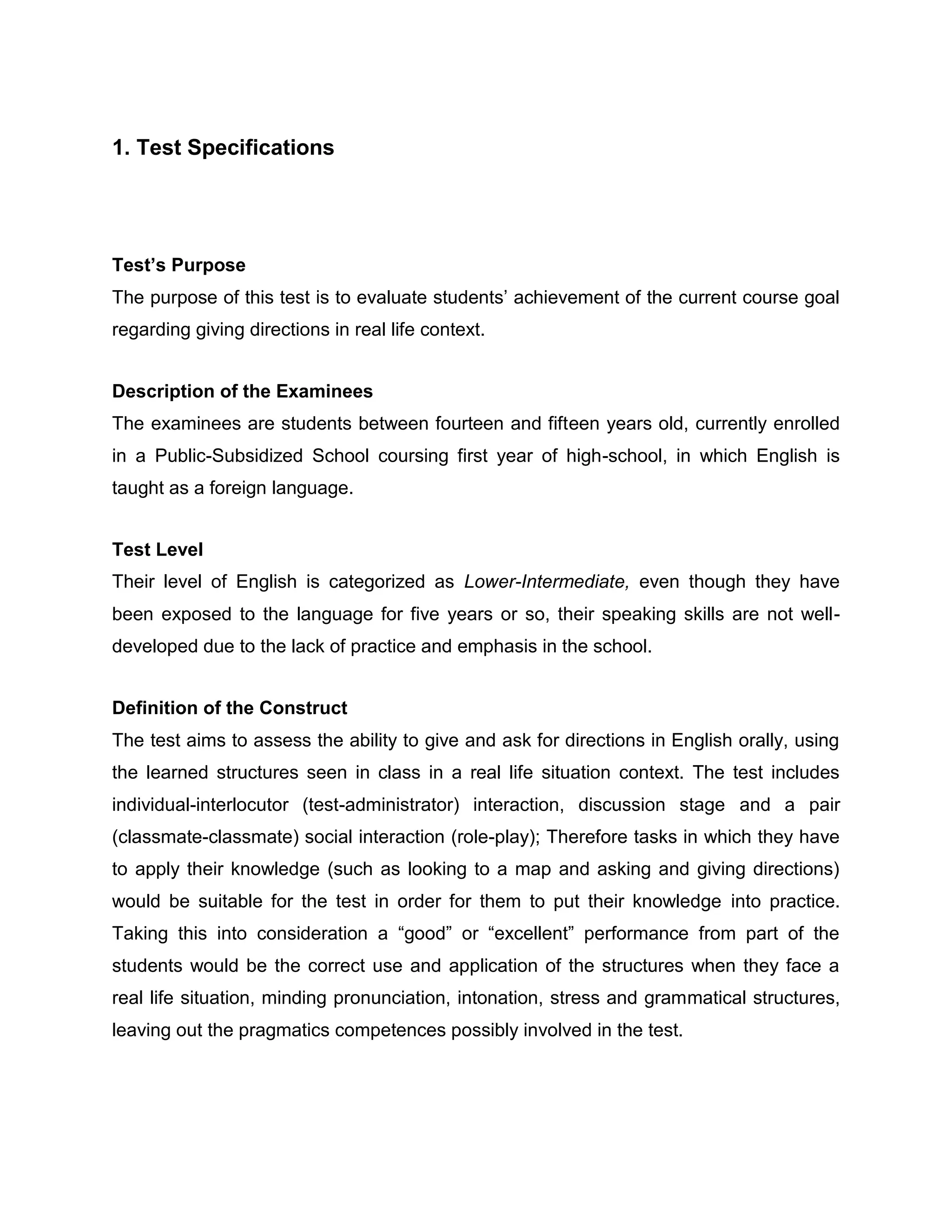 Speaking Test Design | DOCX