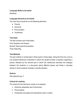 Speaking Test Design | DOCX