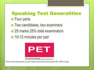 Speaking test paper 3t PET | PPTX | Educational Assessment | Education