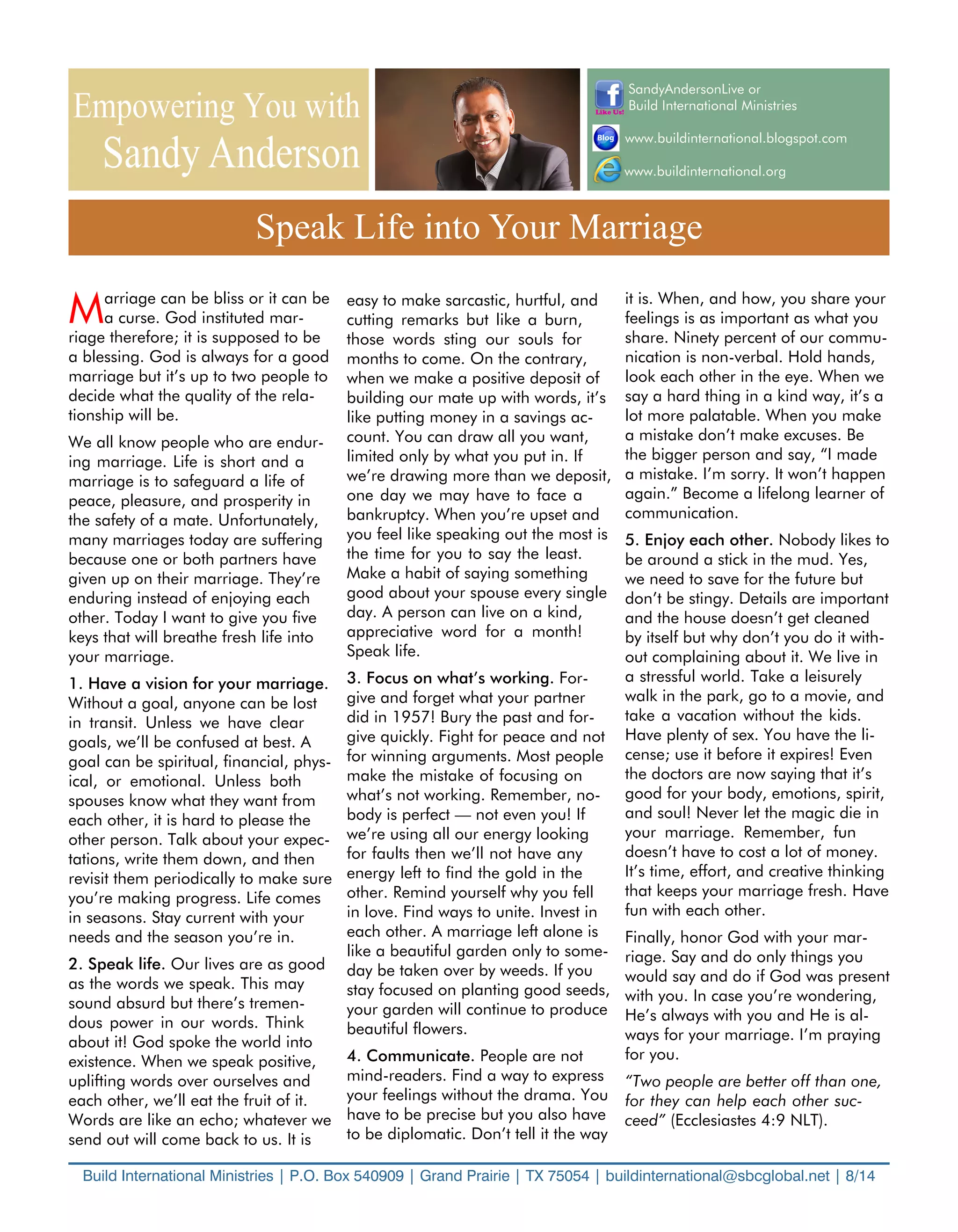 Speak Life into Your Marriage | PDF