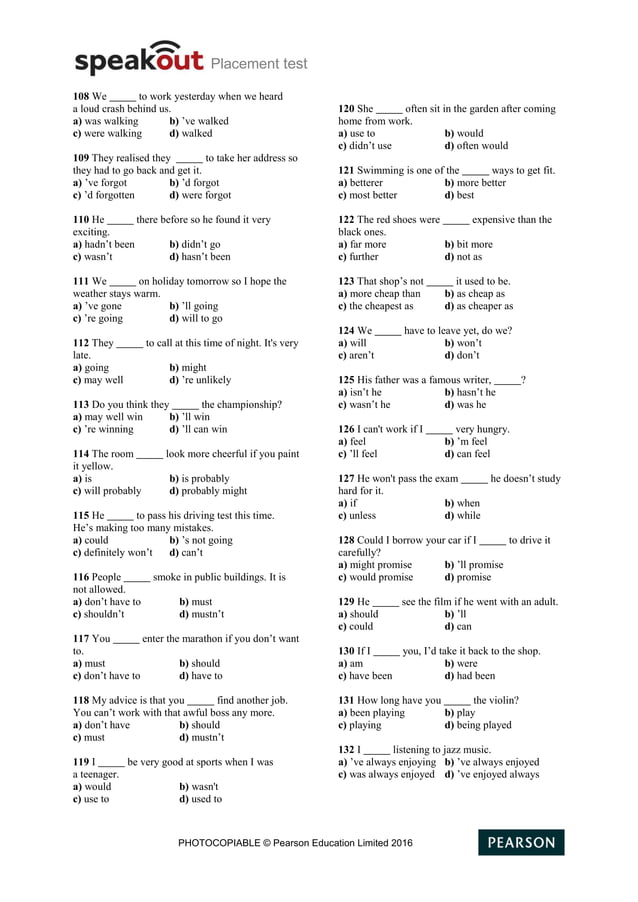 Speak out placement test | PDF | Standardized Testing | Educational ...