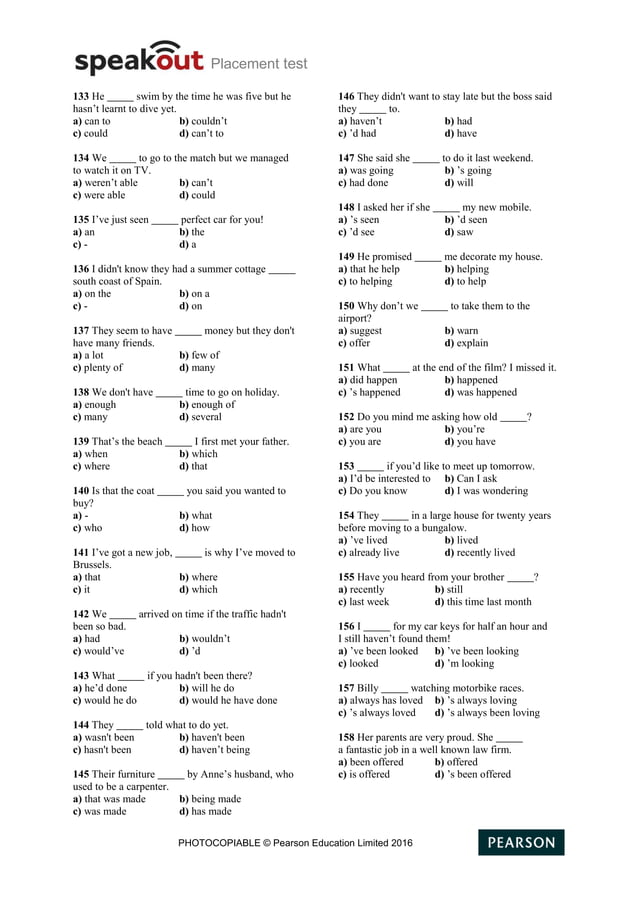 Speak out placement test | PDF | Standardized Testing | Educational ...