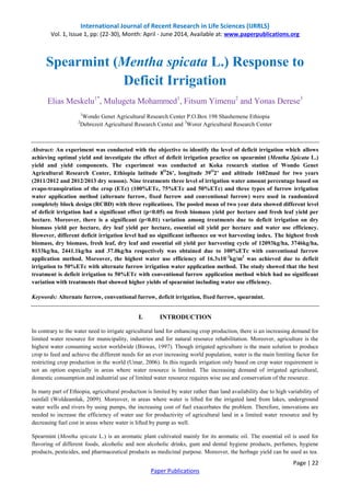 Spearmint (Mentha spicata L.) Response to Deficit Irrigation | PDF