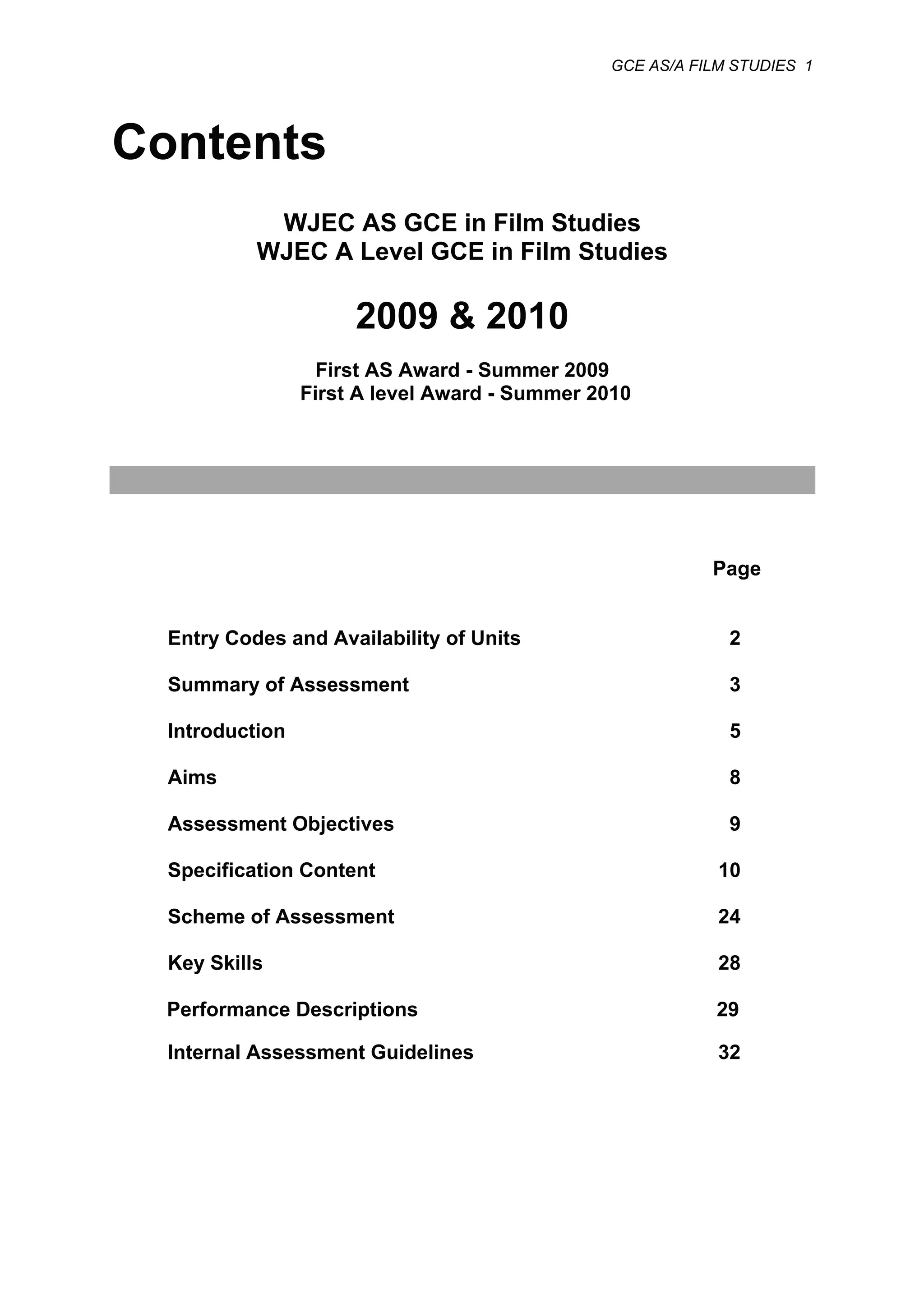 WJEC AS/2 Film Studies Specification | PDF