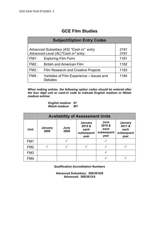 WJEC AS/2 Film Studies Specification | PDF