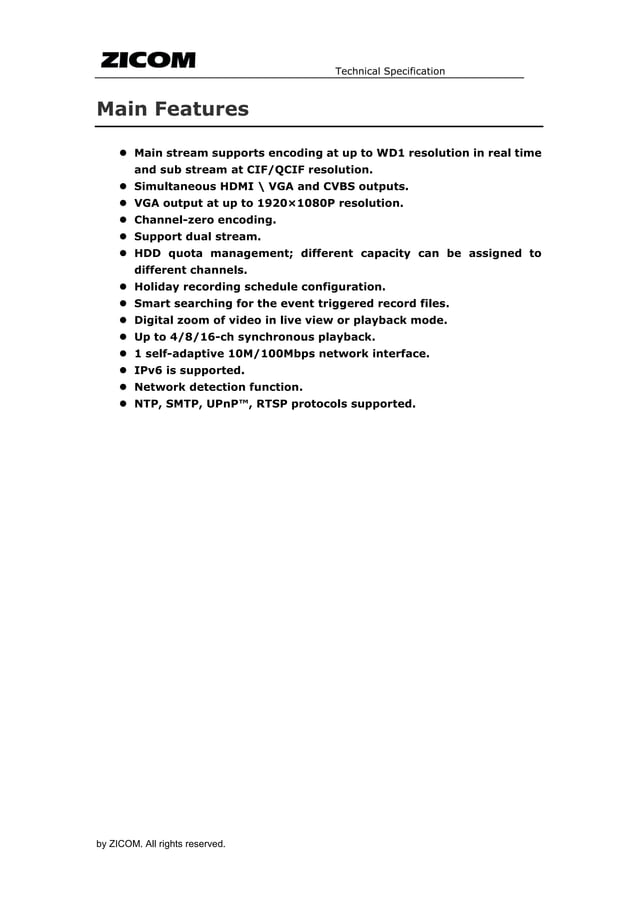 ZICOM DVR Standalone Features buy from www.securitysystemmart.com