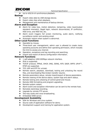 ZICOM DVR Standalone Features buy from www.securitysystemmart.com