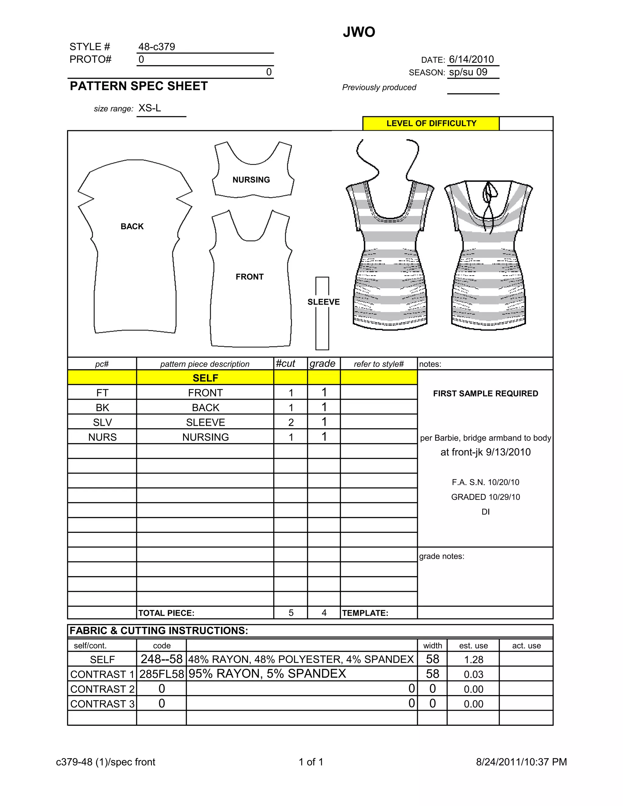 Nursing Top Specification Sheet | PDF