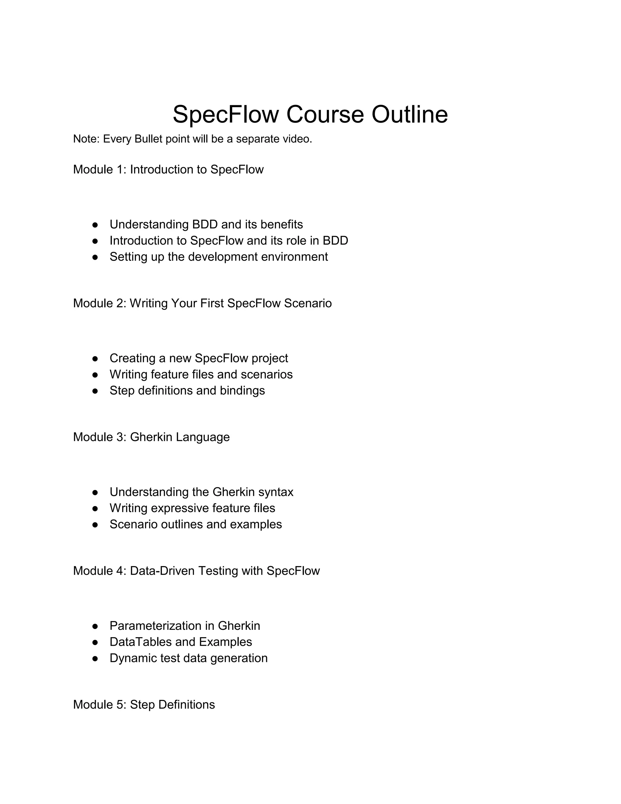 SpecFlow Course Outline (1) (1).docx | Computer Software and Applications | Computing