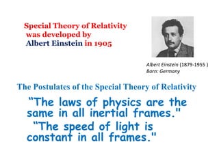 Special-theory-of-Relativity given by the great scientist albert einstein in 1905 | PPT
