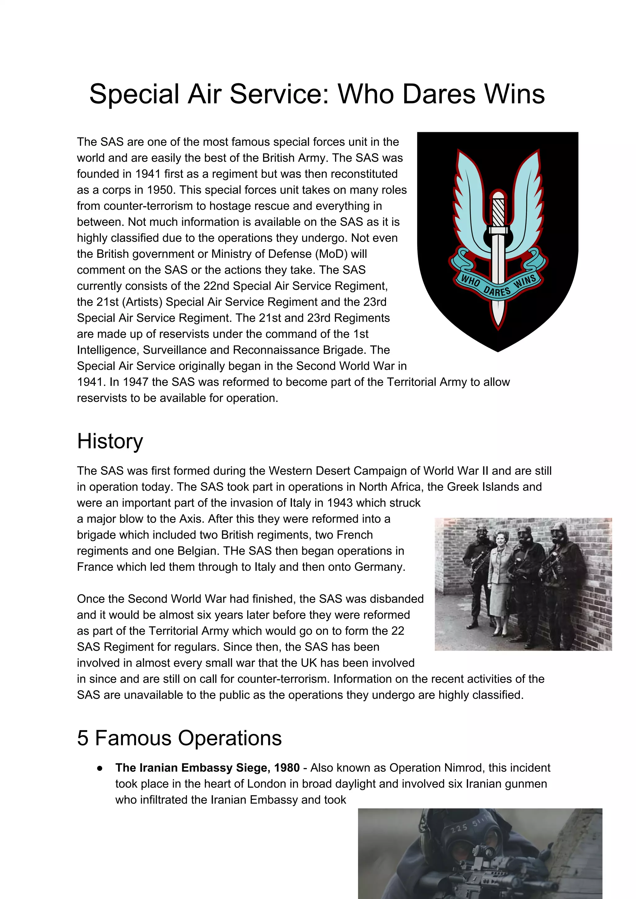 Special Air Service - Who Dares Wins | PDF