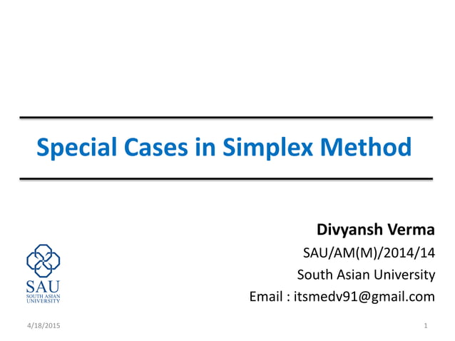 Special Cases in Simplex Method | PPTX
