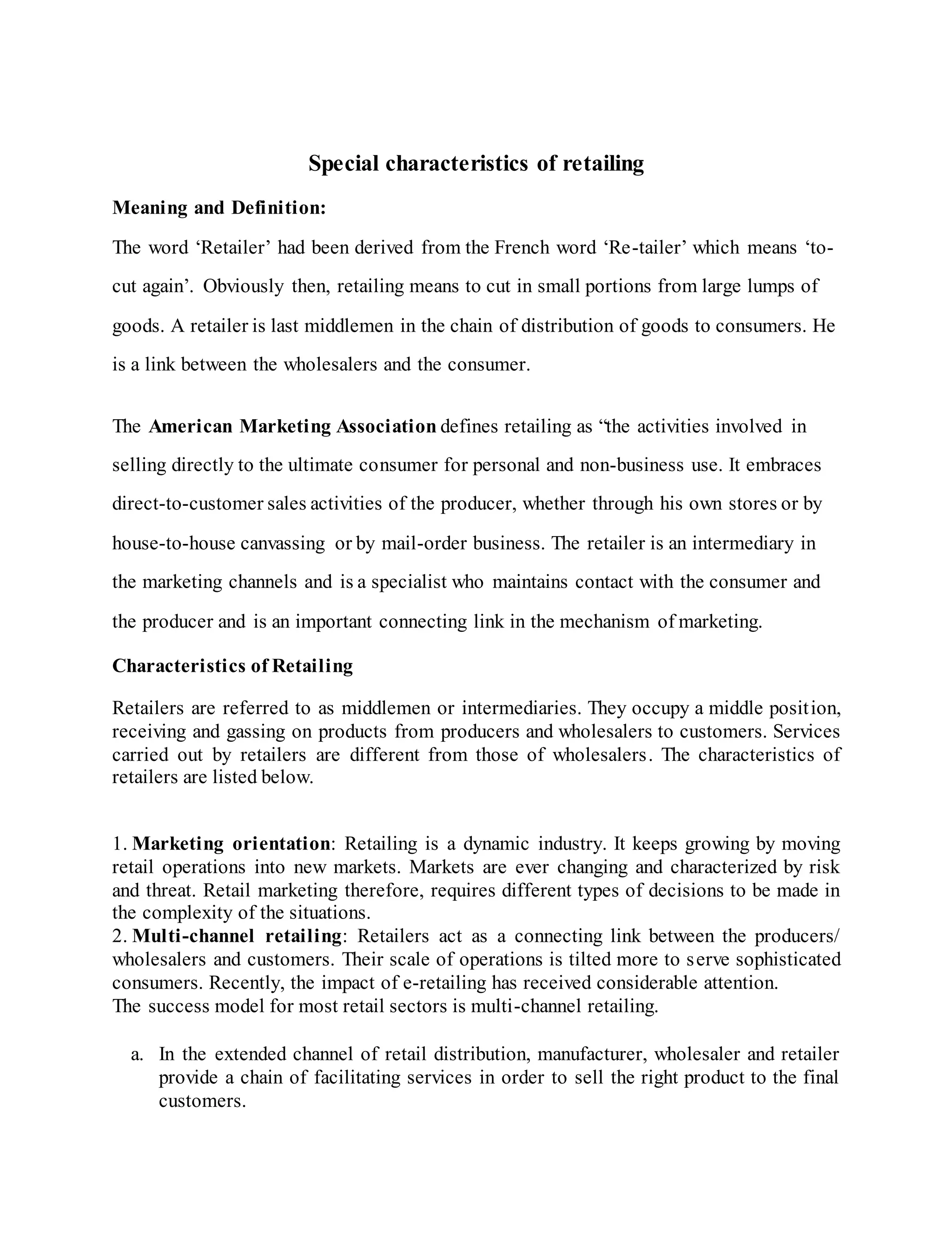 Special characteristics of retailing | DOCX