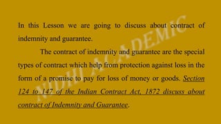 Special contract Indemnity and guarantee | PPT