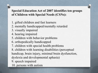 Special education - EDUCATION FOR ALL! | PPTX