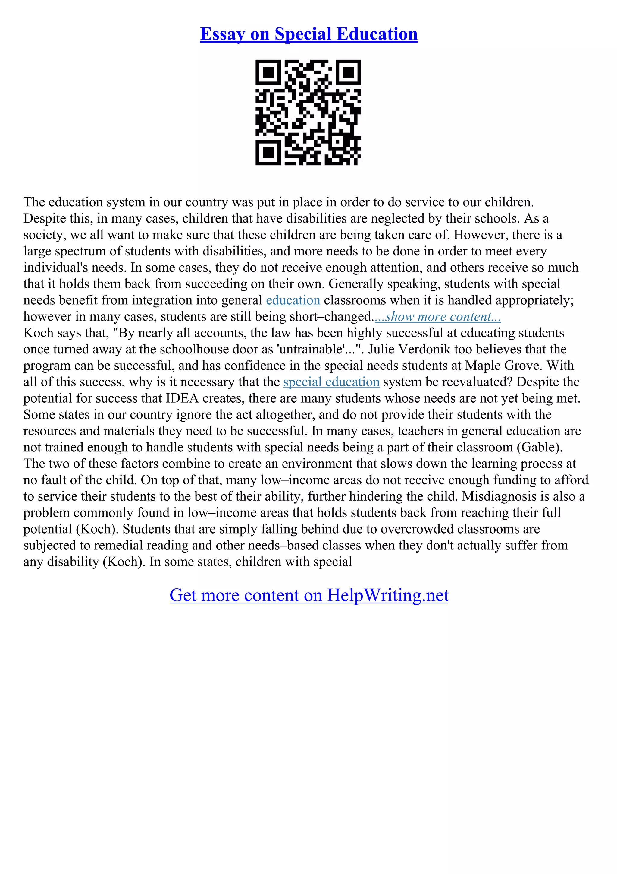 Special Education Essay | PDF