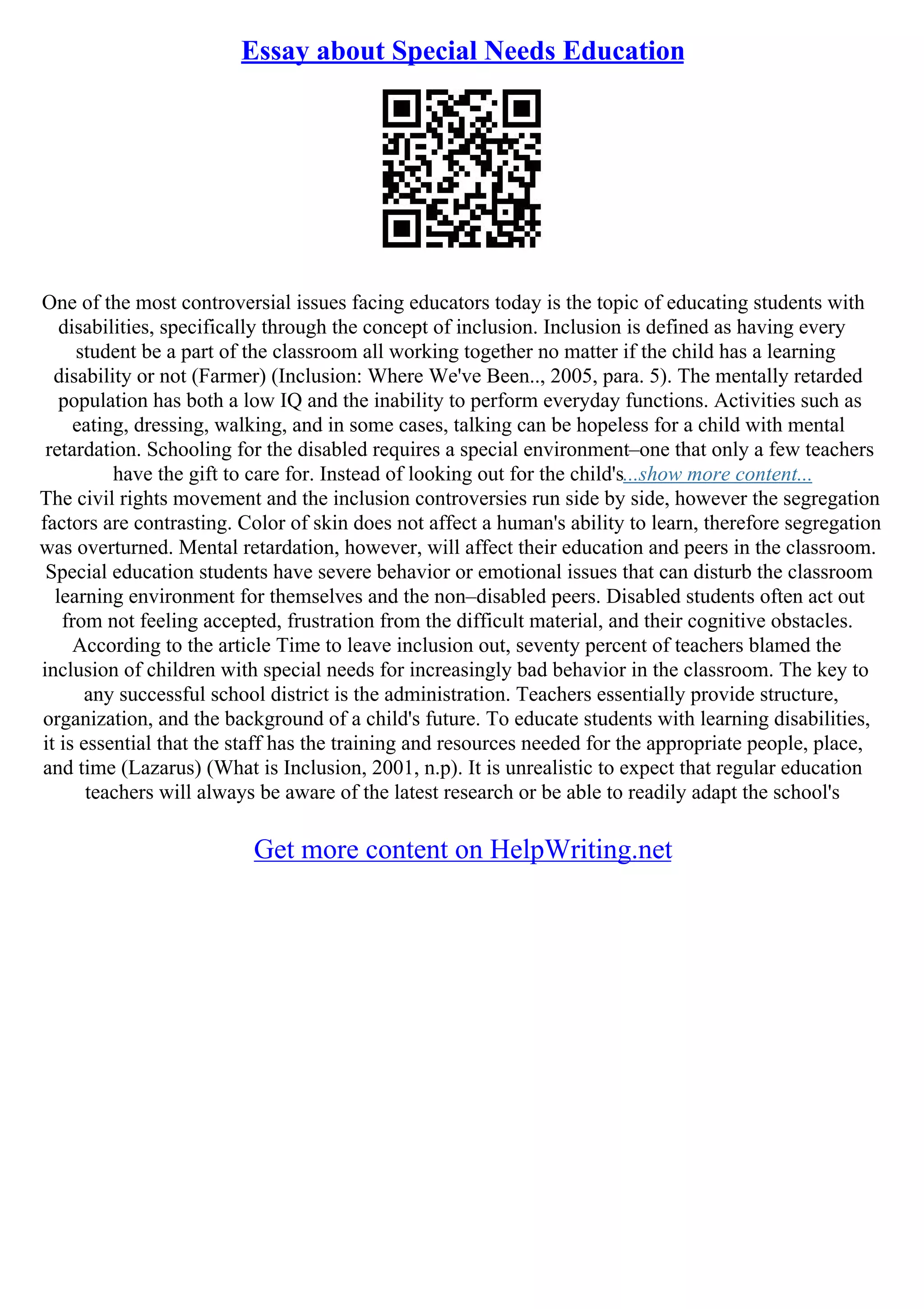 Special Education Essay | PDF