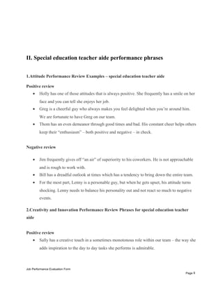 Special education teacher aide performance appraisal | DOC