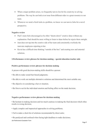 Special education teacher aide performance appraisal | DOC