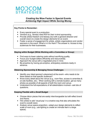 Creating the Wow Factor in Special Events--Tip Sheet | PDF