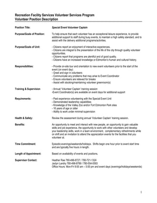 Position Description: Special Event Volunteer Captain | DOC