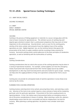 Special Forces Caching Techniques Tc 31 29 A | PDF