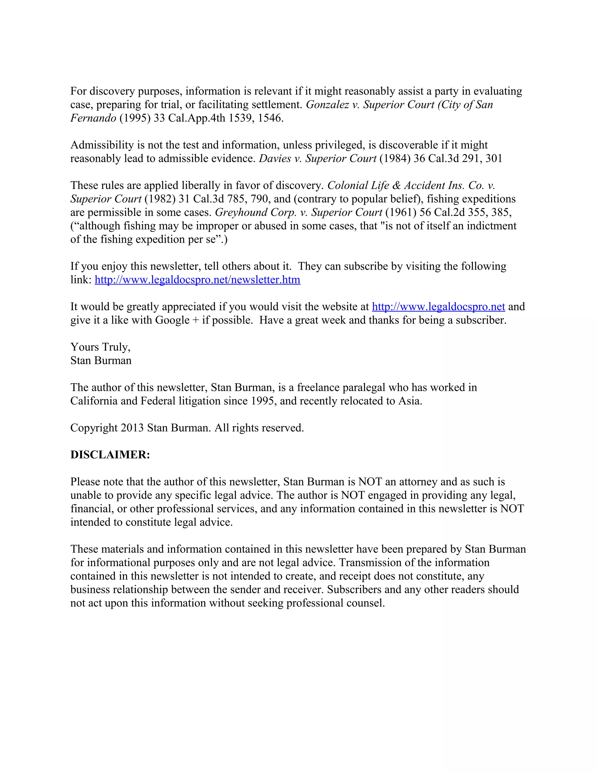 Special interogatories in California litigation | DOC