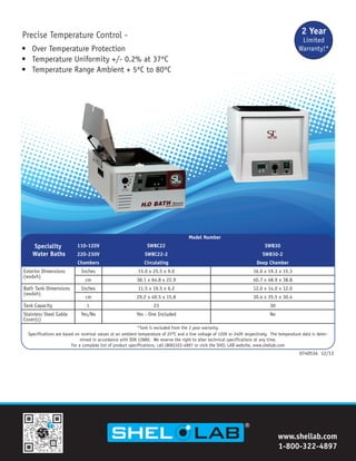 Speciality Water Bath - SWBC22, SWB30 | PDF