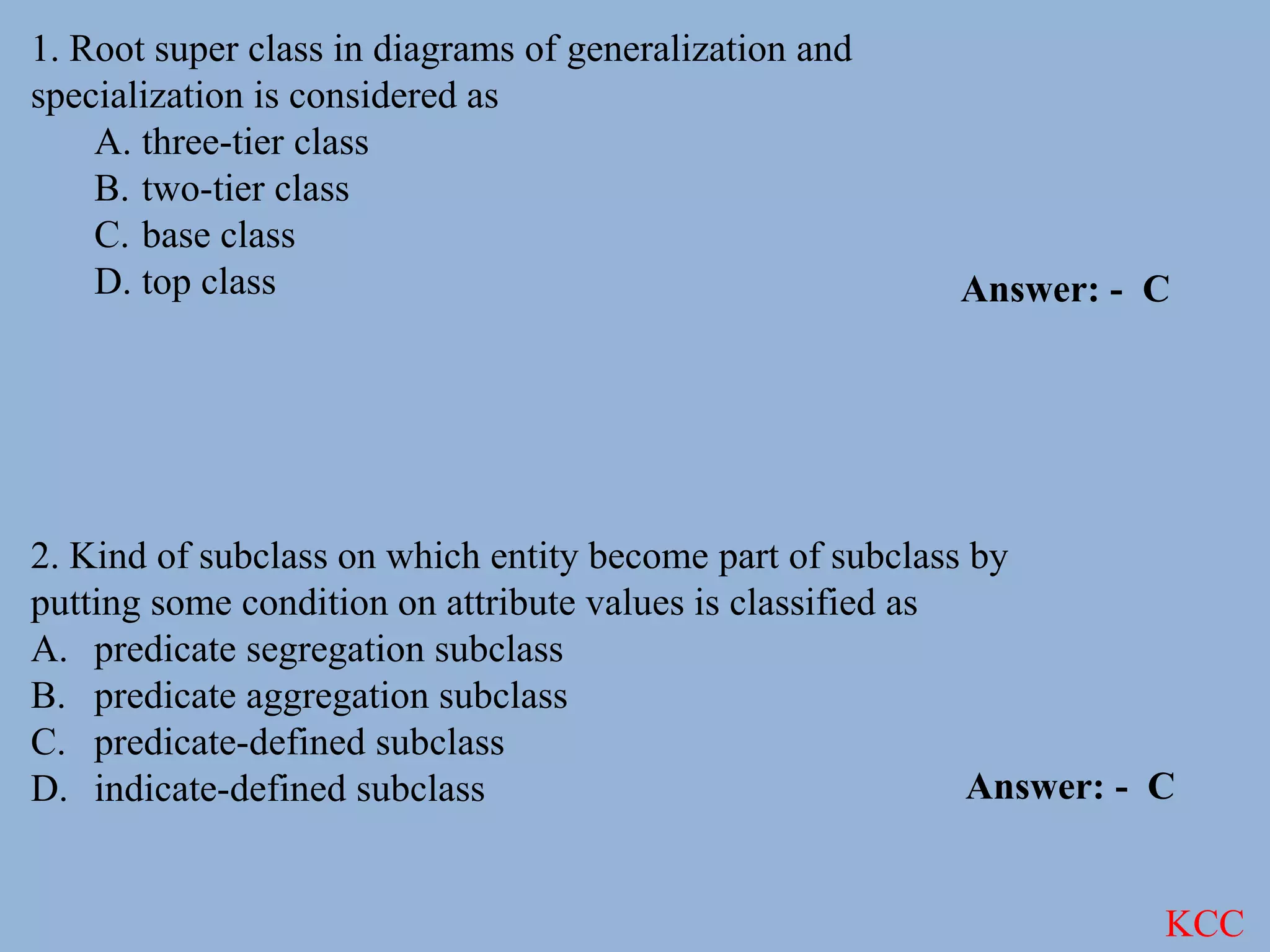 Specialization and generalization quizz | PPTX