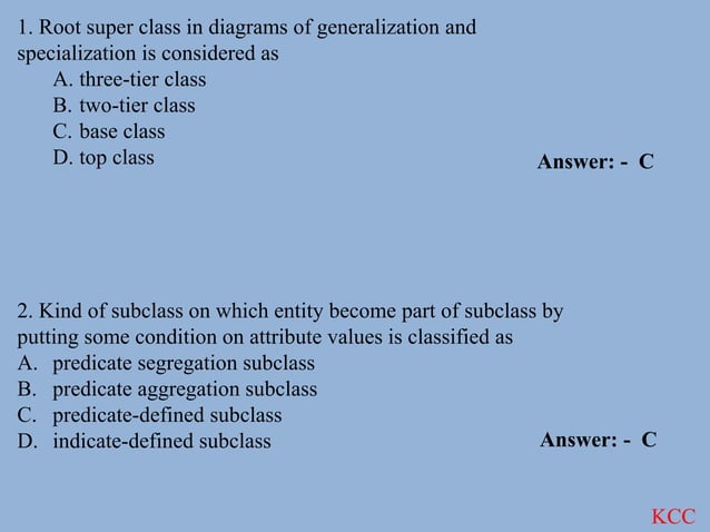 Specialization and generalization quizz | PPTX