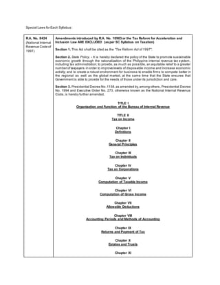Special laws taxation (part 1, ra 8424 only) | PDF