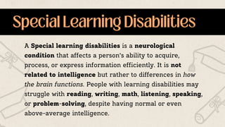 Special Learning Disabilities - Definition, Types, Myths and Facts | PDF