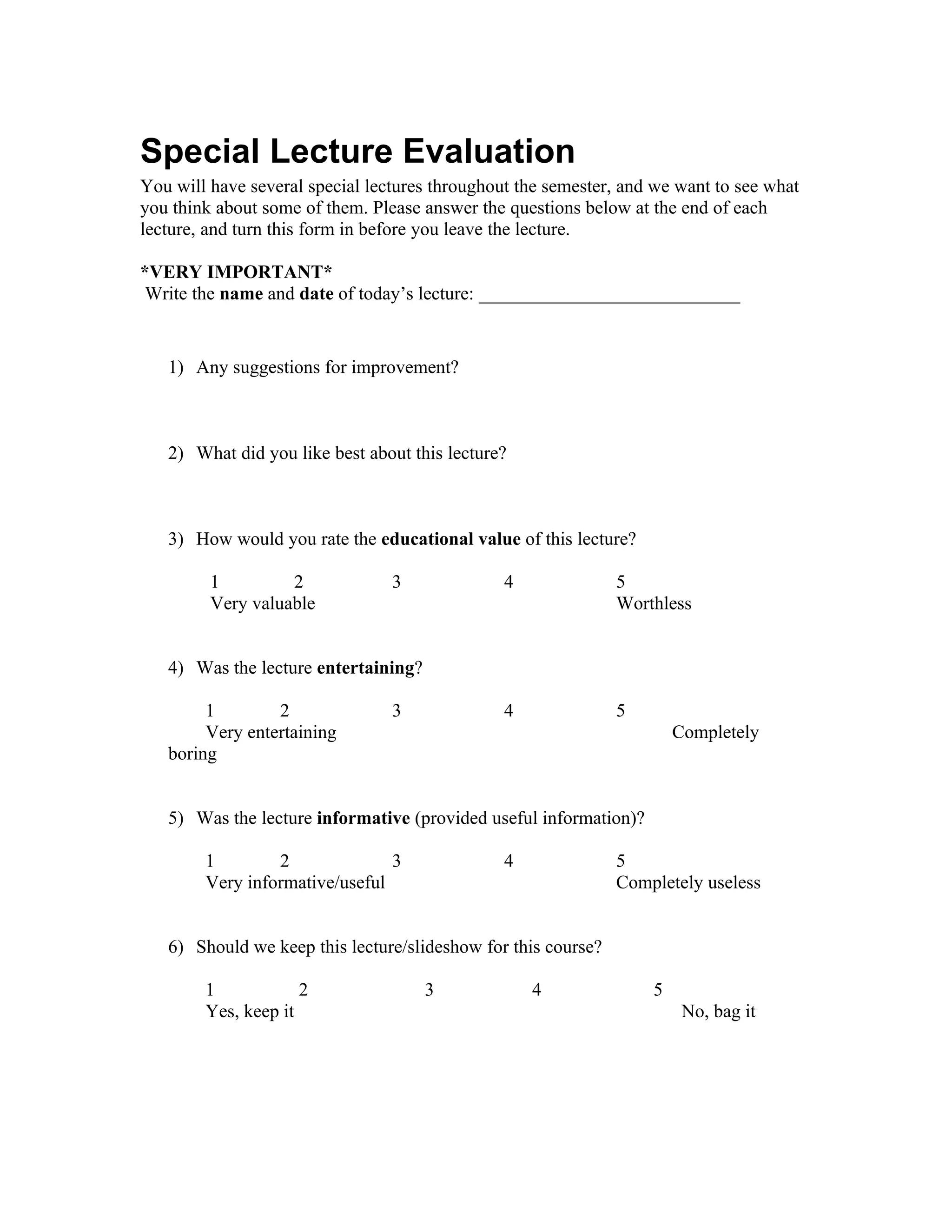 Special Lecture Evaluation | PDF
