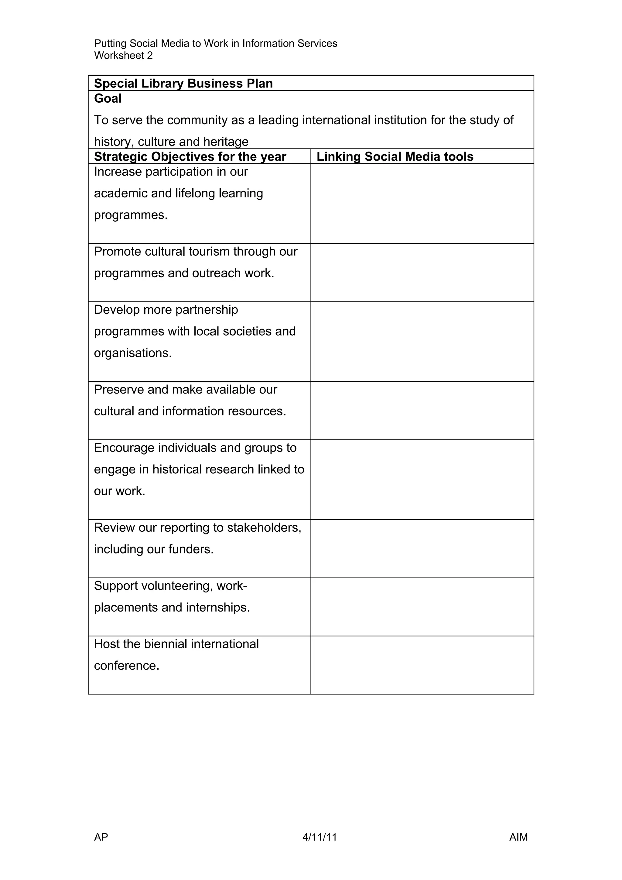 Special library business plan | DOC