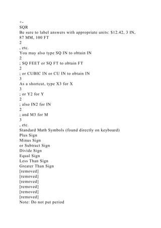 Special Math Symbol TableType the characters (shown below the symb.docx