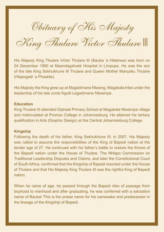 Special official funeral hrh thulare iii | PDF