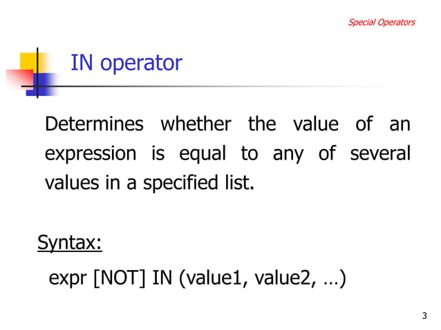 Special operators in Database | PPTX