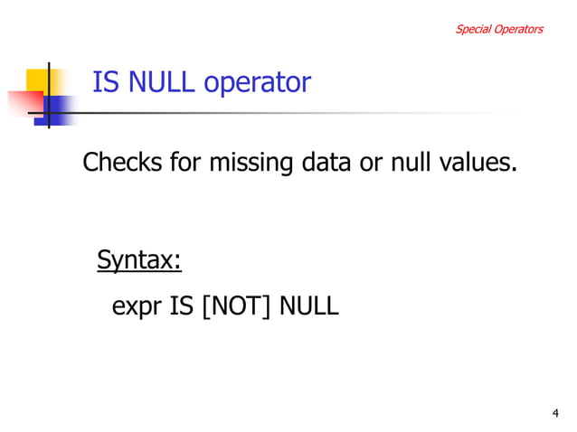 Special operators in Database | PPTX