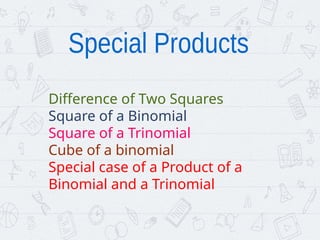 Special Products for Grade 8 Students (Squaring Binomial) | PPTX