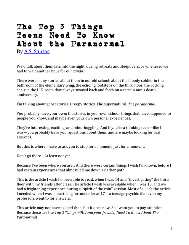 Top 3 Things Teens Need to Know About the Paranormal (Special Report) | PDF