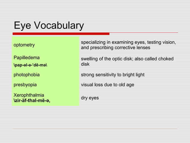 Eyes and Ears Medical Terminology | PPT | Eye and Vision Conditions ...
